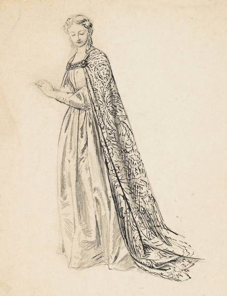 Colour Our Collections: Drawing of a woman in medieval dress, by Walter ...